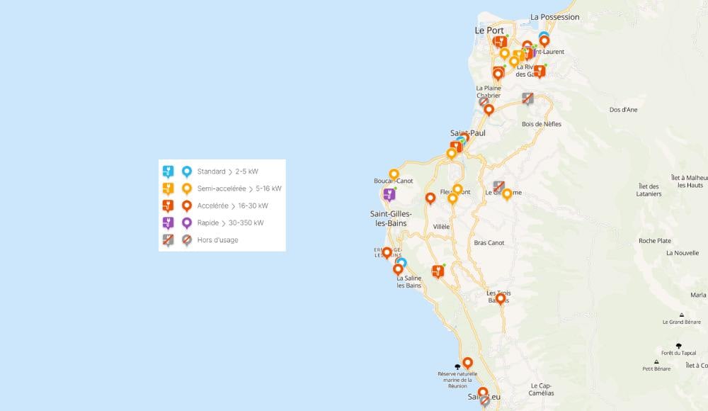 Zoom sur la carte de bornes de recharge gratuites pour voiture ...